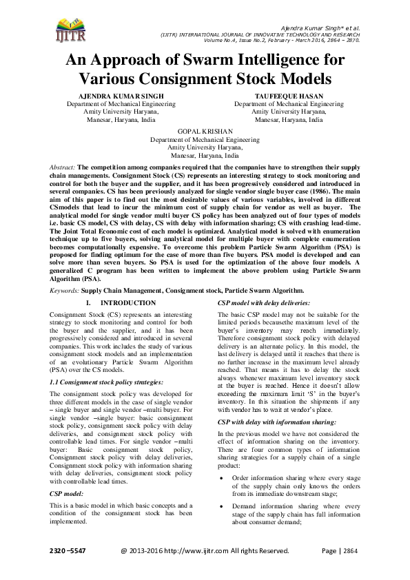 Pdf An Approach Of Swarm Intelligence For Various Consignment Stock 8720