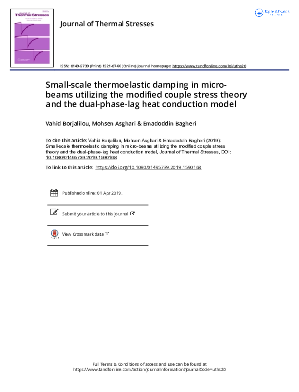 Pdf Small Scale Thermoelastic Damping In Micro Beams Utilizing The Modified Couple Stress