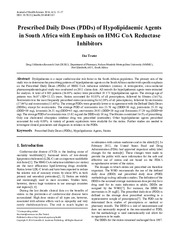 (PDF) Prescribed Daily Doses (PDDs) of Hypolipidaemic Agents in South ...