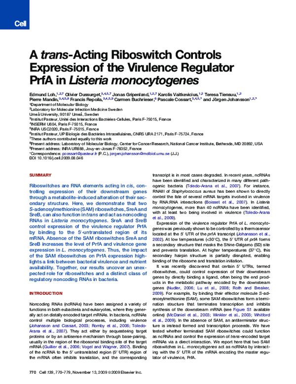 (PDF) A trans-Acting Riboswitch Controls Expression of the Virulence ...