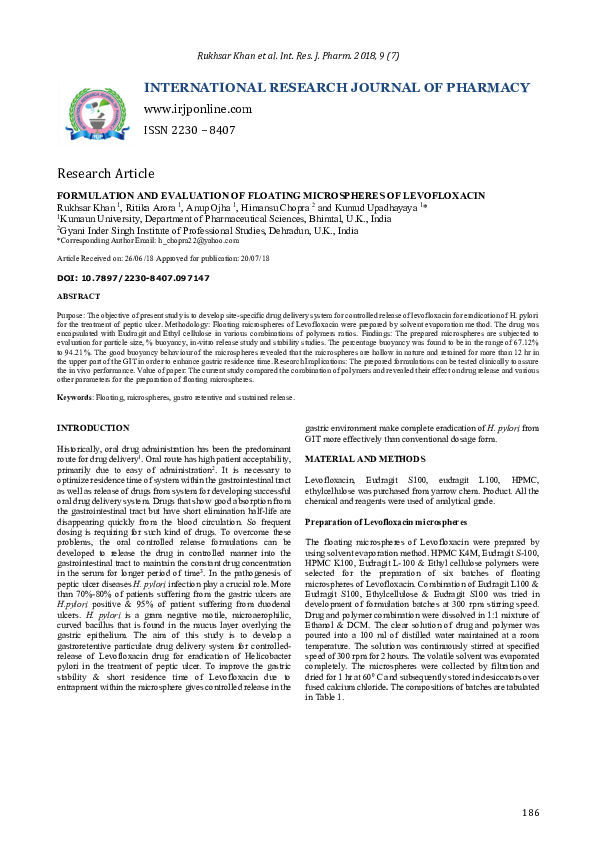 Pdf Formulation And Evaluation Of Floating Microspheres Of Famotidine