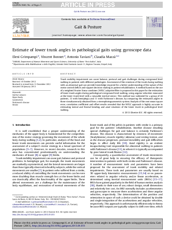 (PDF) Estimate of lower trunk angles in pathological gaits using ...