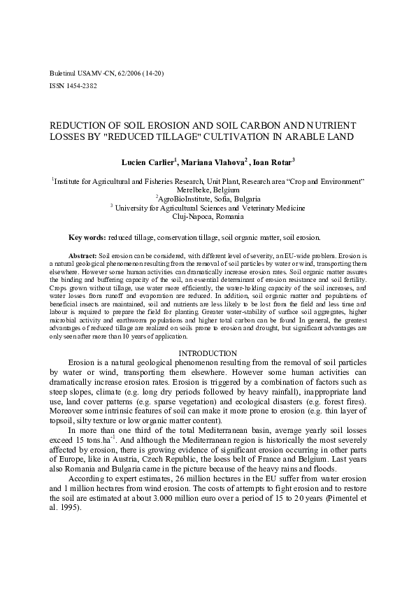 (PDF) Reduction of Soil Erosion and Soil Carbon and Nutrient Losses by "Reduced Tillage ...