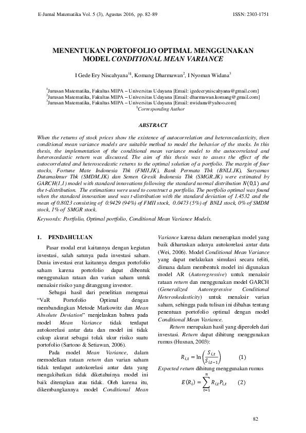 (PDF) Menentukan Portofolio Optimal Menggunakan Model Conditional Mean Variance