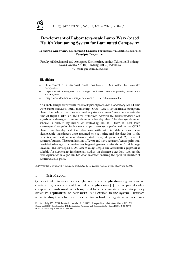 (PDF) Development of Laboratory-scale Lamb Wave-based Health Monitoring ...