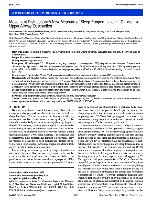 (PDF) Movement Distribution: A New Measure of Sleep Fragmentation in ...