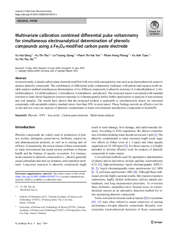 Pdf Multivariate Calibration Combined Differential Pulse Voltammetry For Simultaneous