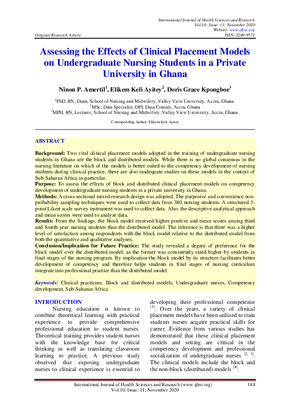 (PDF) Assessing the Effects of Clinical Placement Models on ...