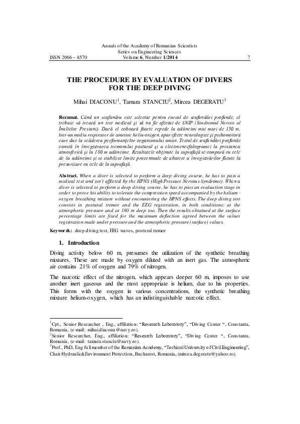 (PDF) The Procedure by Evaluation of Divers for the Deep Diving