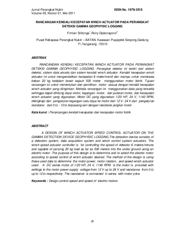 (PDF) Rancangan Kendali Kecepatan Winch Actuator Pada Perangkat Deteksi Gamma Geophysic Logging