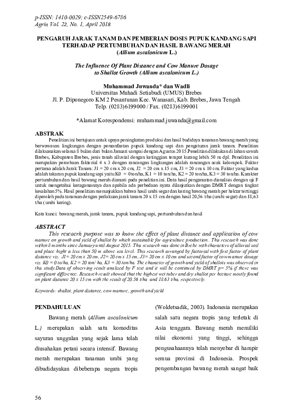 (PDF) PENGARUH JARAK TANAM DAN PEMBERIAN DOSIS PUPUK KANDANG SAPI TERHADAP PERTUMBUHAN DAN HASIL ...