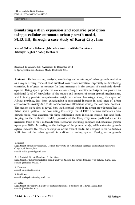 Pdf Simulating Urban Expansion And Scenario Prediction Using A Cellular Automata Urban Growth