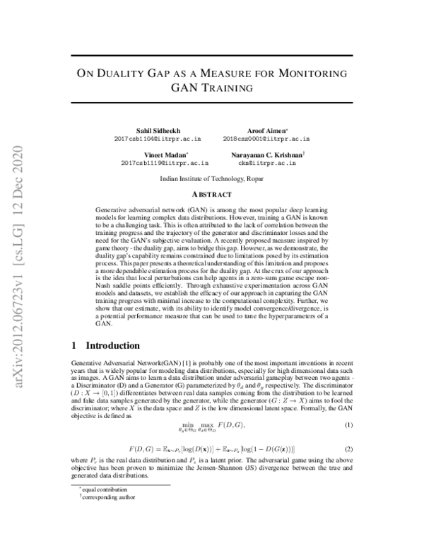 (PDF) On Duality Gap as a Measure for Monitoring GAN Training