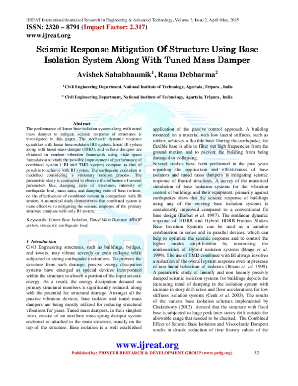 (PDF) Seismic Response Mitigation Of Structure Using Base Isolation System Along With Tuned Mass ...