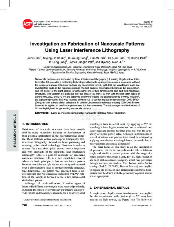 (PDF) Investigation on Fabrication of Nanoscale Patterns Using Laser ...