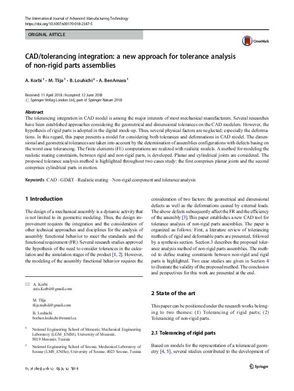 (PDF) CAD/tolerancing integration: a new approach for tolerance ...
