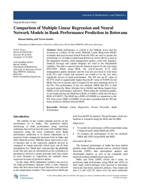 Pdf Comparison Of Multiple Linear Regression And Neural Network