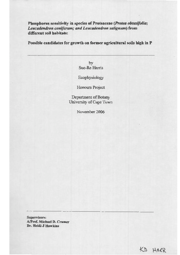 (PDF) Phosphorus sensitivity in species of Proteaceae (Protea ...