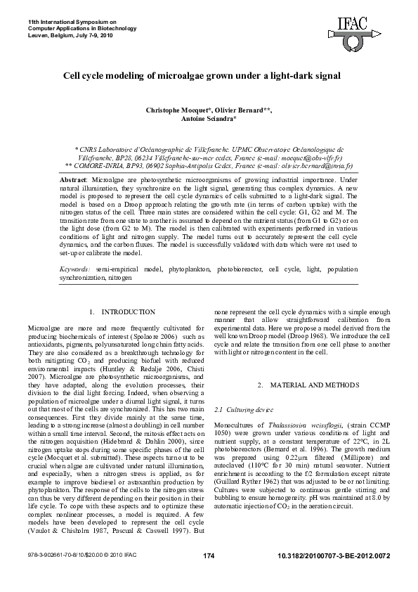 (PDF) Cell cycle modeling of microalgae grown under a light-dark signal