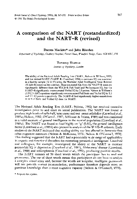 (PDF) A comparison of the NART (restandardized) and the NART-R (revised)