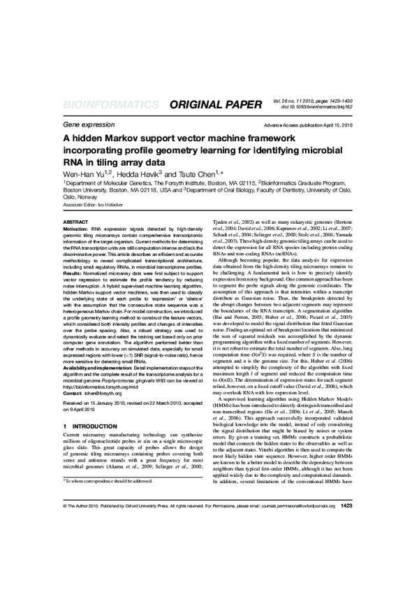 Pdf A Hidden Markov Support Vector Machine Framework Incorporating Profile Geometry Learning