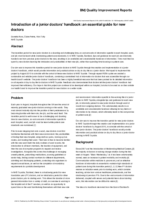 (PDF) Introduction of a junior doctors' handbook: an essential guide ...