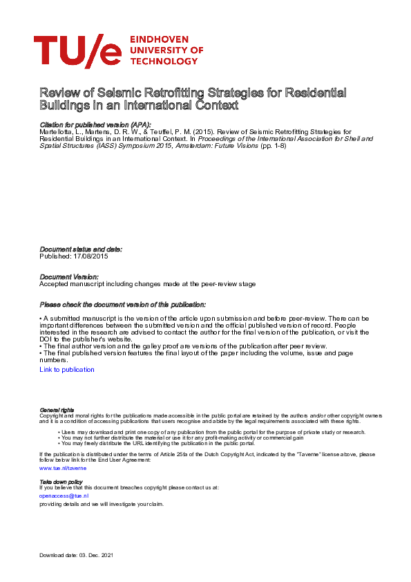 Pdf Review Of Seismic Retrofitting Strategies For Residential Buildings In An International