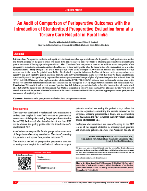 (PDF) An audit of comparison of perioperative outcomes with the ...
