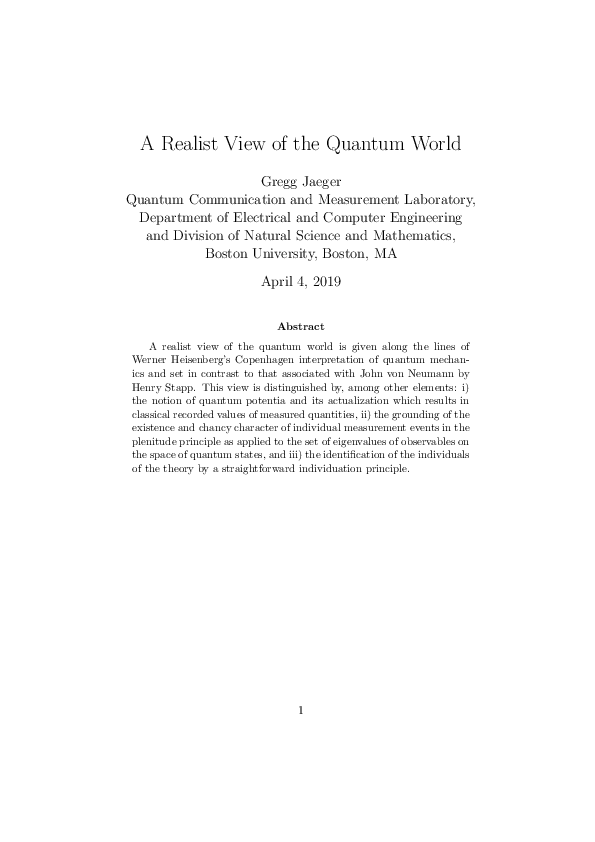 (PDF) A Realist View of the Quantum World