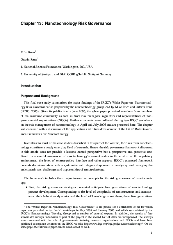 (PDF) Nanotechnology Risk Governance | ortwin renn - Academia.edu