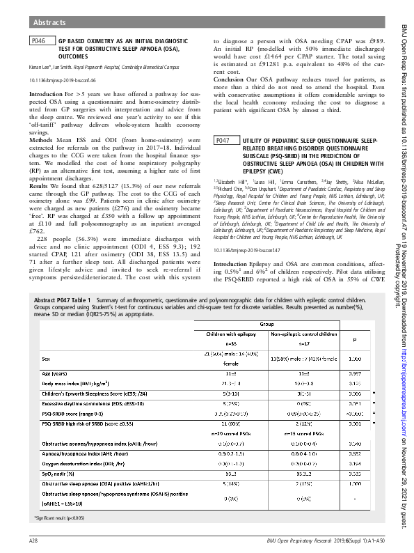 (PDF) P047 Utility of pediatric sleep questionnaire sleep-related ...