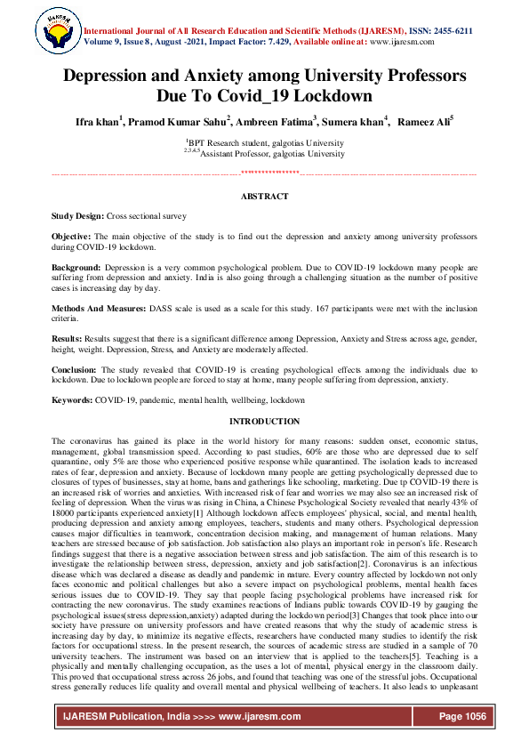 (PDF) Depression and Anxiety among University Professors Due To Covid ...