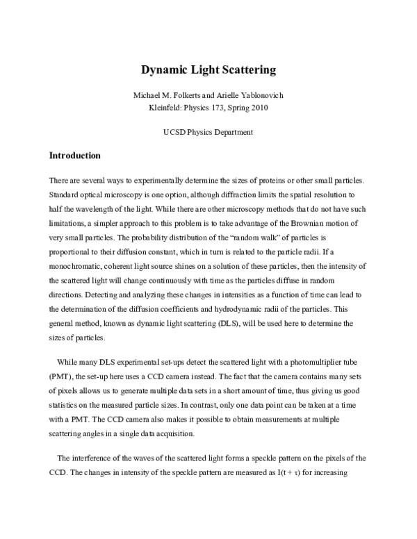 (PDF) Dynamic Light Scattering