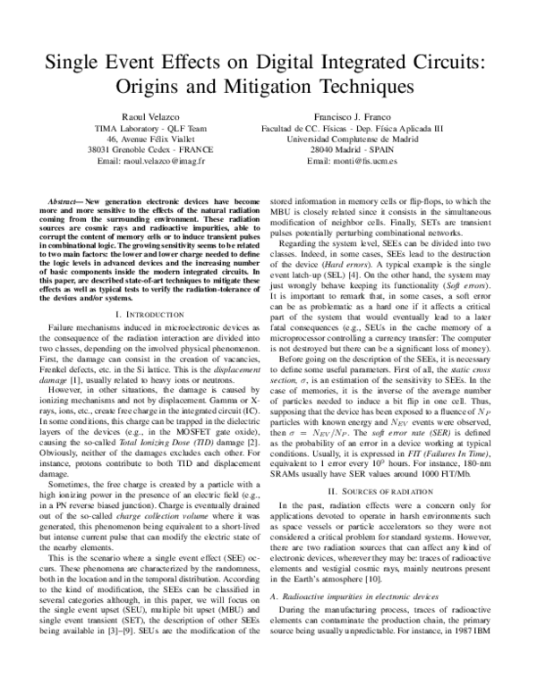 (PDF) Single Event Effects on Digital Integrated Circuits: Origins and Mitigation Techniques