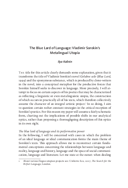 (PDF) The Blue Lard of Language : Vladimir Sorokin ’ s Metalingual