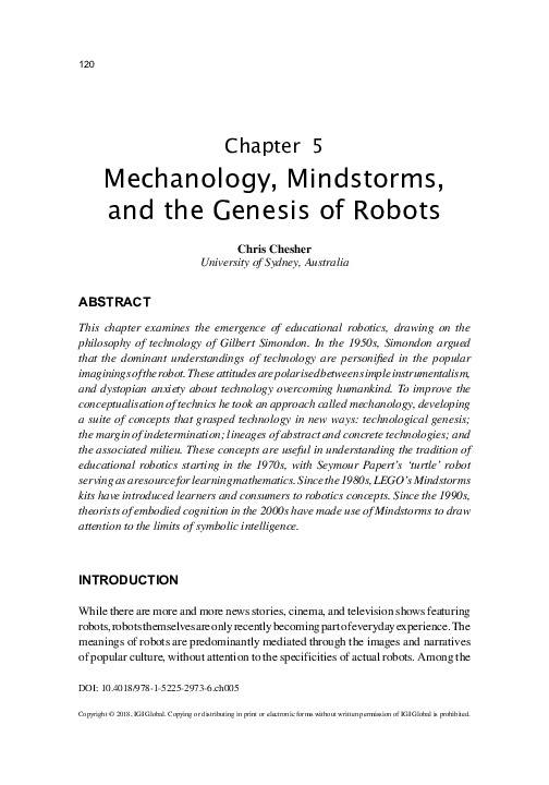 (PDF) Mechanology, Mindstorms, and the Genesis of Robots