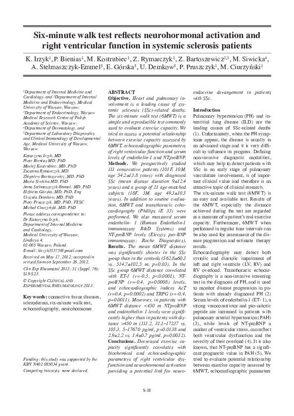 (PDF) Six-minute walk test reflects neurohormonal activation and right ...