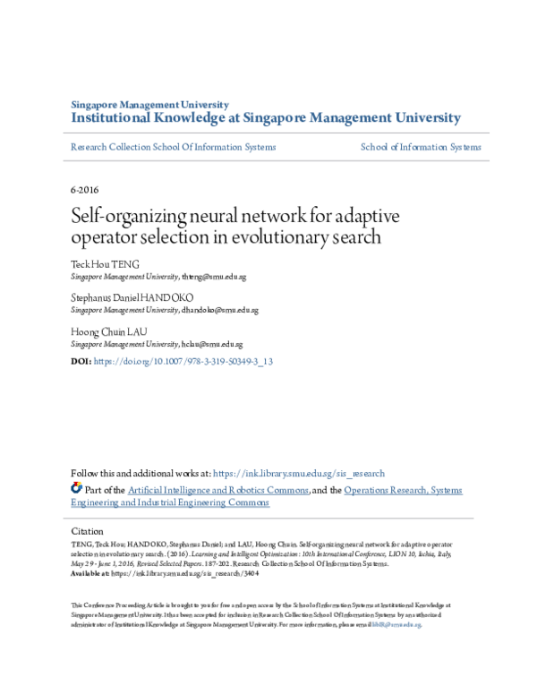 (PDF) Self-organizing Neural Network for Adaptive Operator Selection in ...