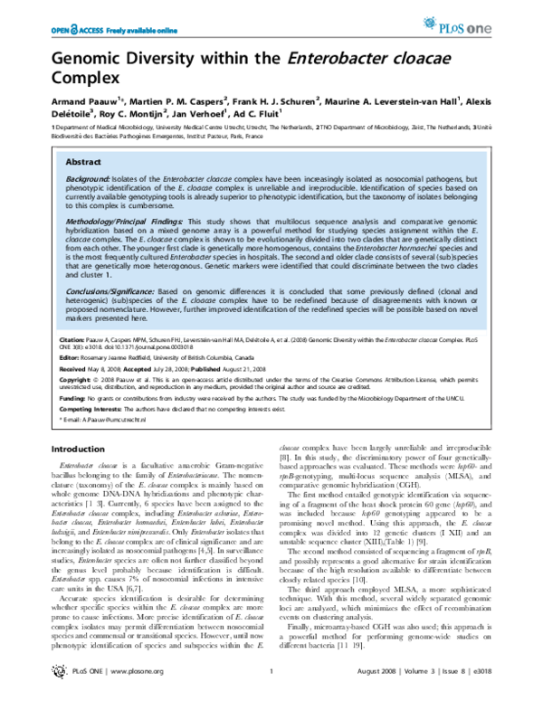(PDF) Genomic Diversity within the Enterobacter cloacae Complex