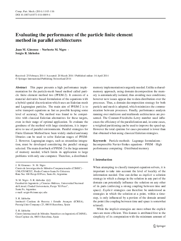 (PDF) Evaluating the performance of the particle finite element method ...