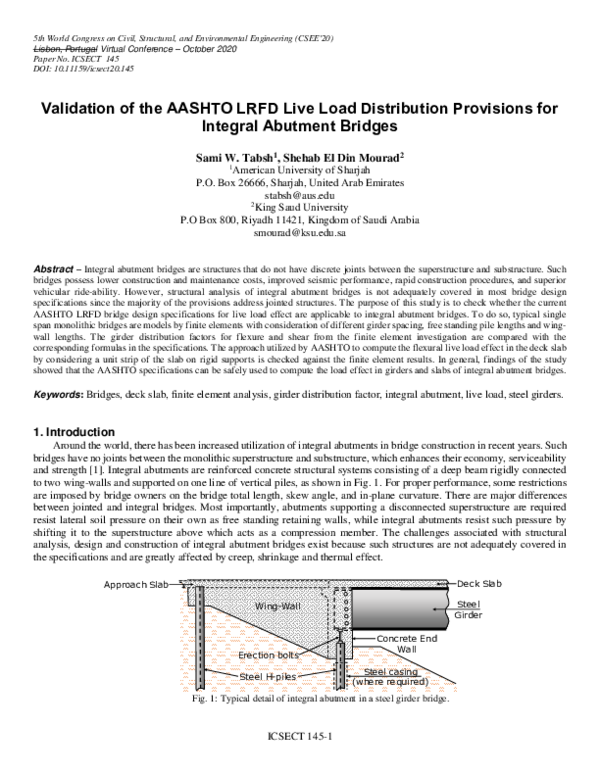 (PDF) Validation of the AASHTO LRFD Live Load Distribution Provisions ...