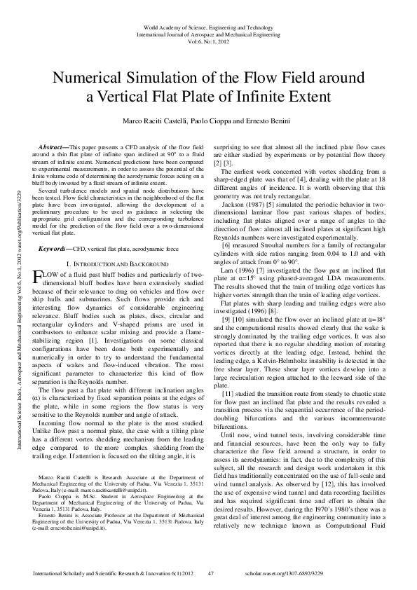 (PDF) Numerical Simulation Of The Flow Field Around A Vertical Flat ...