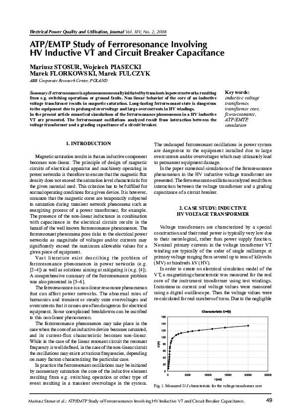 (PDF) ATP/EMTP Study of Ferroresonance Involving HV Inductive VT and ...