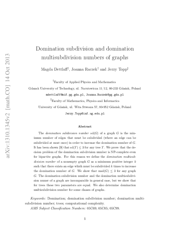(PDF) Domination subdivision and domination multisubdivision numbers of graph