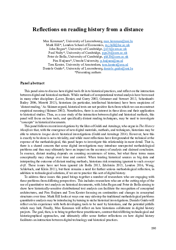 (PDF) Reflections on reading history from a distance