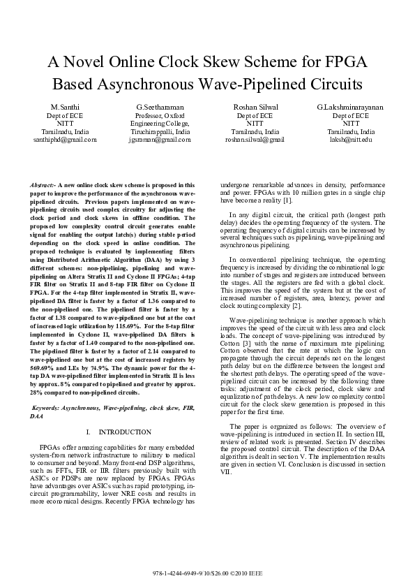 (PDF) A Novel Online Clock Skew Scheme for FPGA Based Asynchronous Wave-Pipelined Circuits