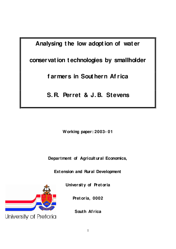 (PDF) Analysing the Low Adoption of Water Conservation Technologies by ...
