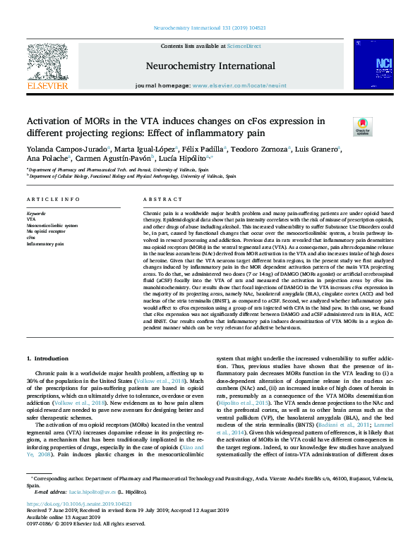 (PDF) Activation of MORs in the VTA induces changes on cFos expression ...