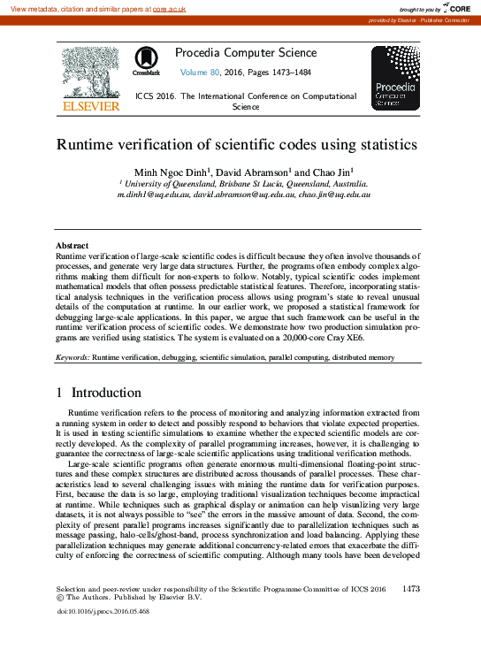 Pdf Runtime Verification Of Scientific Codes Using Statistics