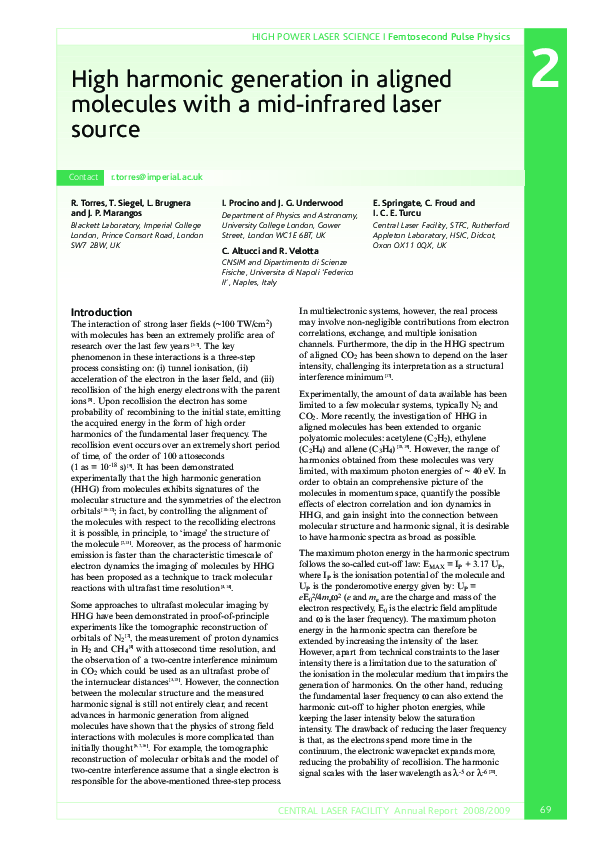 (PDF) High harmonic generation in aligned molecules with a mid-infrared laser source